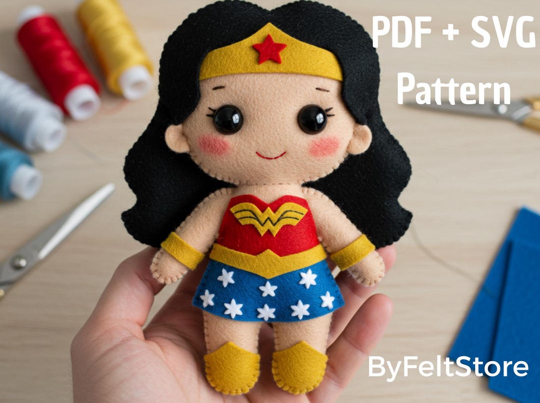 Wonder Woman Superhero Sewing Pattern PDF and SVG. Heroine Plush Toy ...