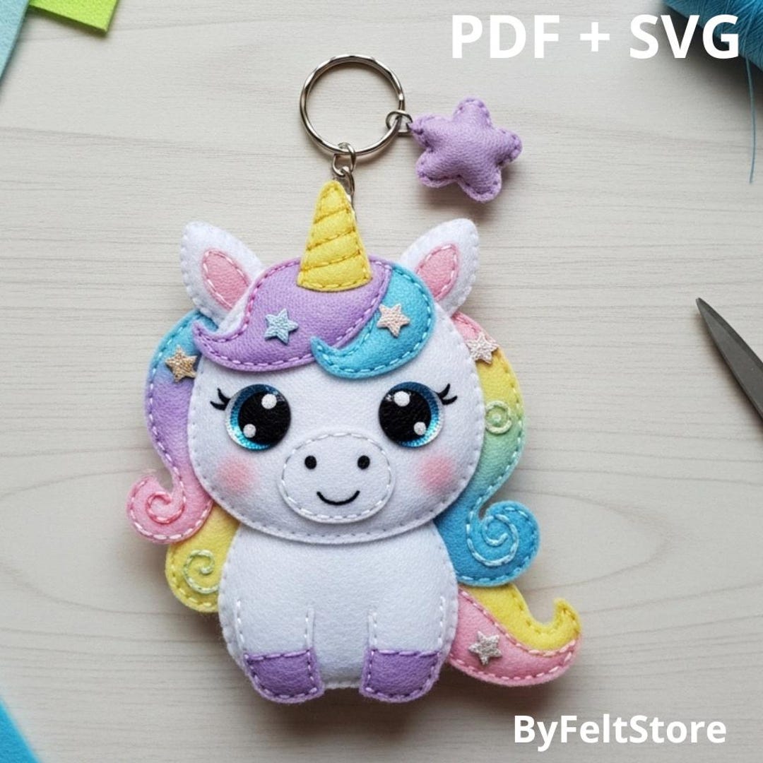 Cute Unicorn Felt Keychain Pattern – DIY Magical Felt Keyring Sewing ...