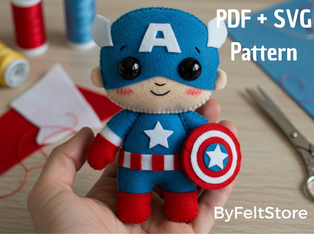 Captain America Superhero Sewing Pattern PDF and SVG. Heroic Plush Toy ...