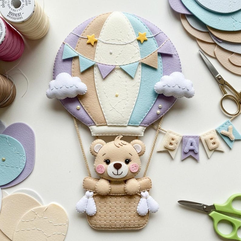 Teddy Bear Hot Air Balloon Felt Pattern | Baby Nursery Wall Decor | DIY ...