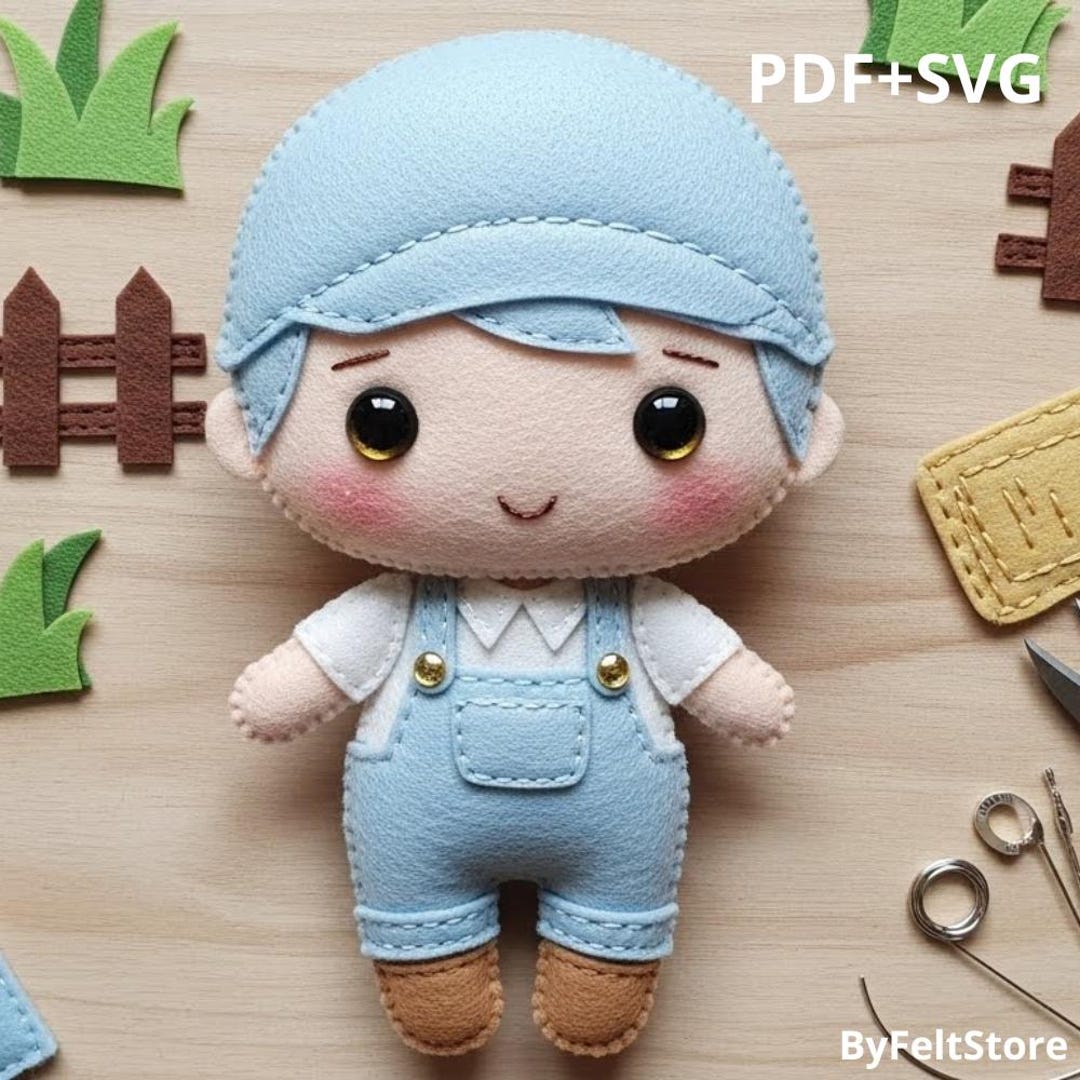 Cute Baby Farmer Felt Doll Pattern | Chibi Farm Character | Handmade ...