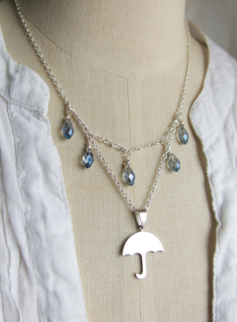 Umbrella Necklace With Crystal Rain Drops Statement Jewelry - Etsy