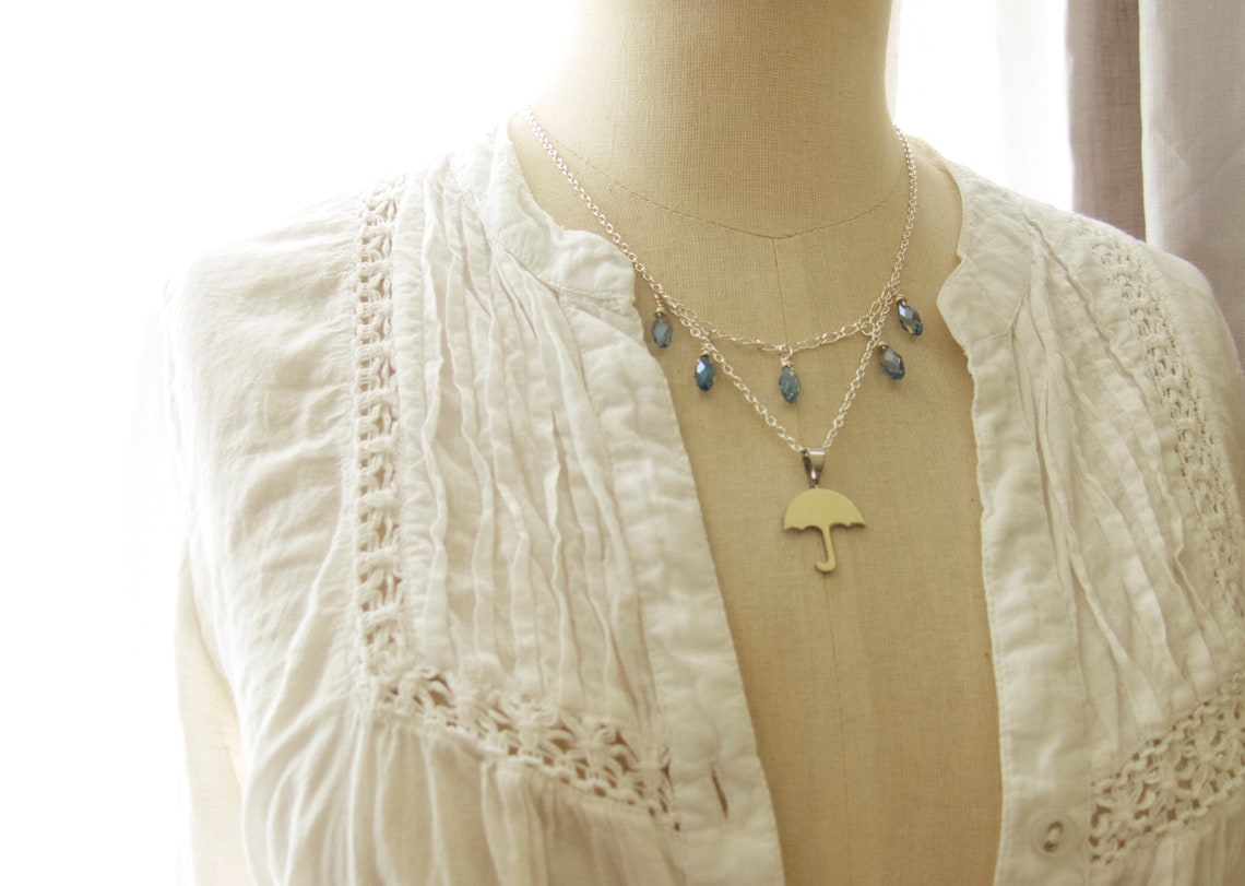 Umbrella Necklace With Crystal Rain Drops Statement Jewelry - Etsy