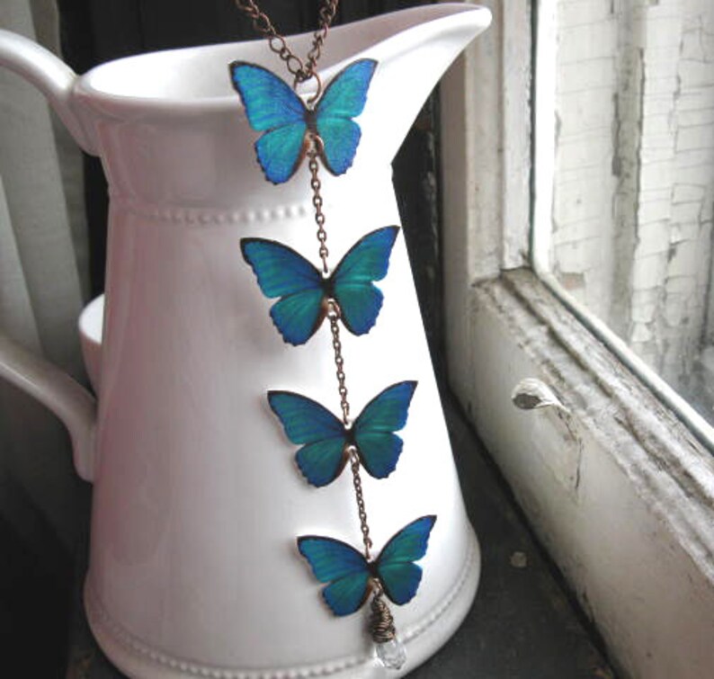 Long Pendant Necklace Insect Jewelry Teal Blue Butterfly | Etsy