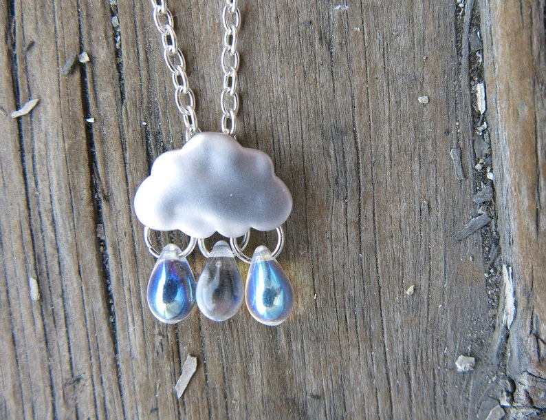 Cloud Necklace Gift Her Clear Drop Silver Raindrop Rain Snow | Etsy