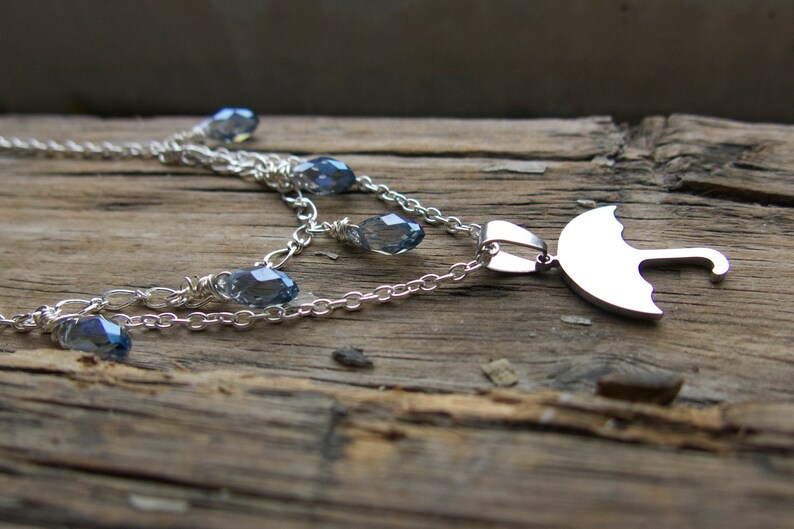 Umbrella Necklace With Crystal Rain Drops, Statement Jewelry, Stainless ...