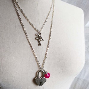 Layered Necklace Key to My Heart Locket Pad Lock With Keys Pink ...