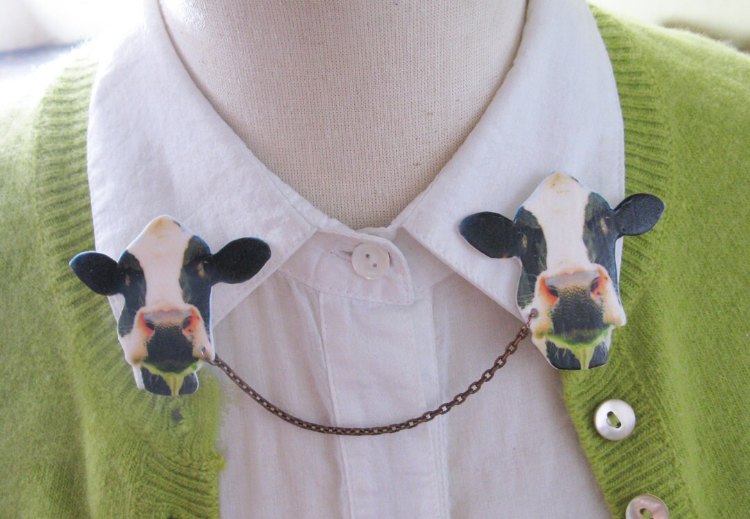 Cow Animal Statement Brooch, White and Black Country Geekery Farm ...