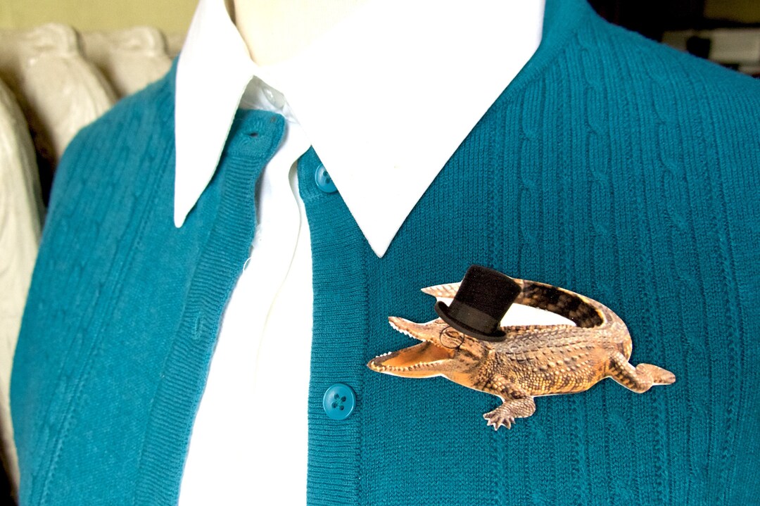 Crocodile Brooch Pin, Alligator Top Hat, Fun Quirky Animal Jewelry ...