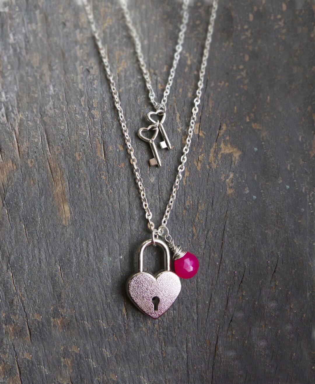 Layered Necklace Key to My Heart Locket Pad Lock With Keys Pink ...