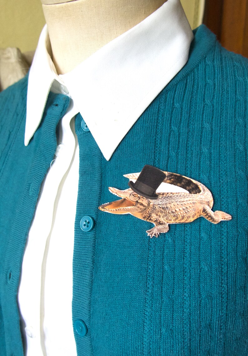 Crocodile Brooch Pin, Alligator Top Hat, Fun Quirky Animal Jewelry ...