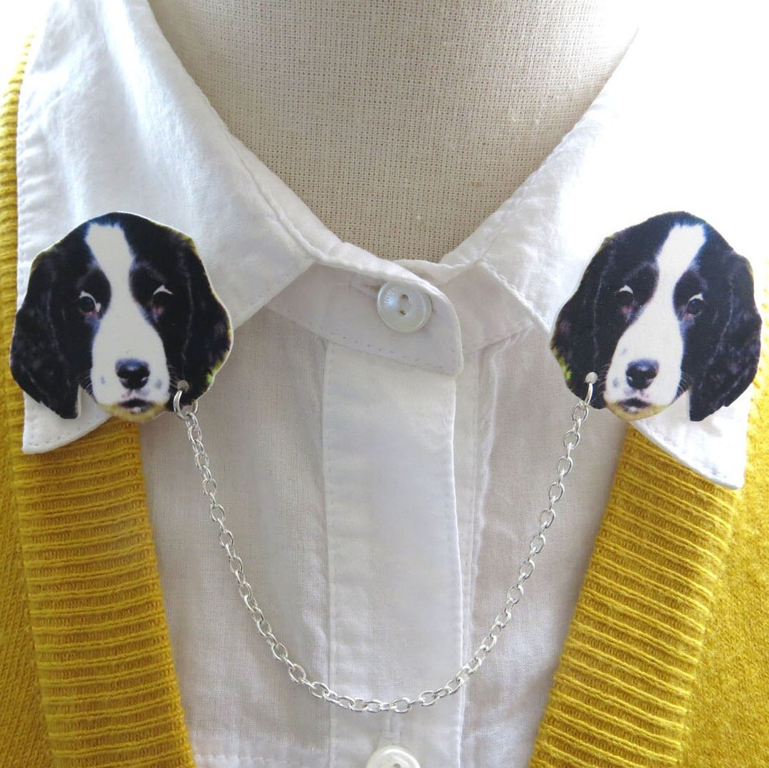 Cocker Spaniel Dog Brooch, Double Collar Pin, Black and White, Animal ...