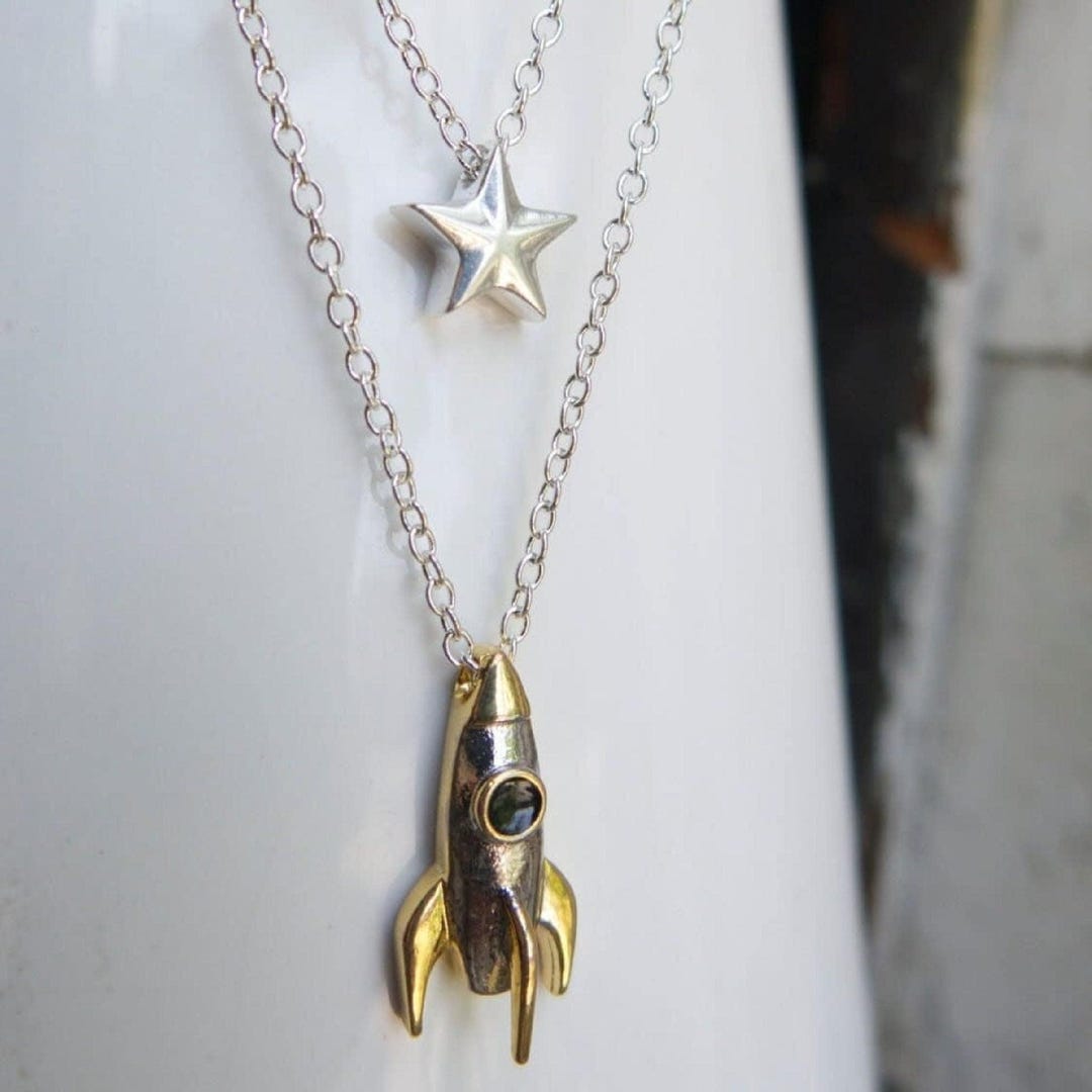 Layering Necklace Rocket Ship Pendant: Silver Gold Plate, Constellation ...