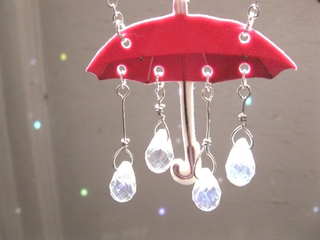 Umbrella Necklace, Crystal Rain Drops, Handmade Gift for Women, Jewelry ...