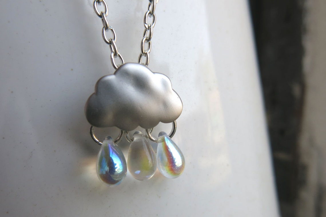 Cloud Necklace Gift Her Clear Drop Silver Raindrop Rain Snow | Etsy