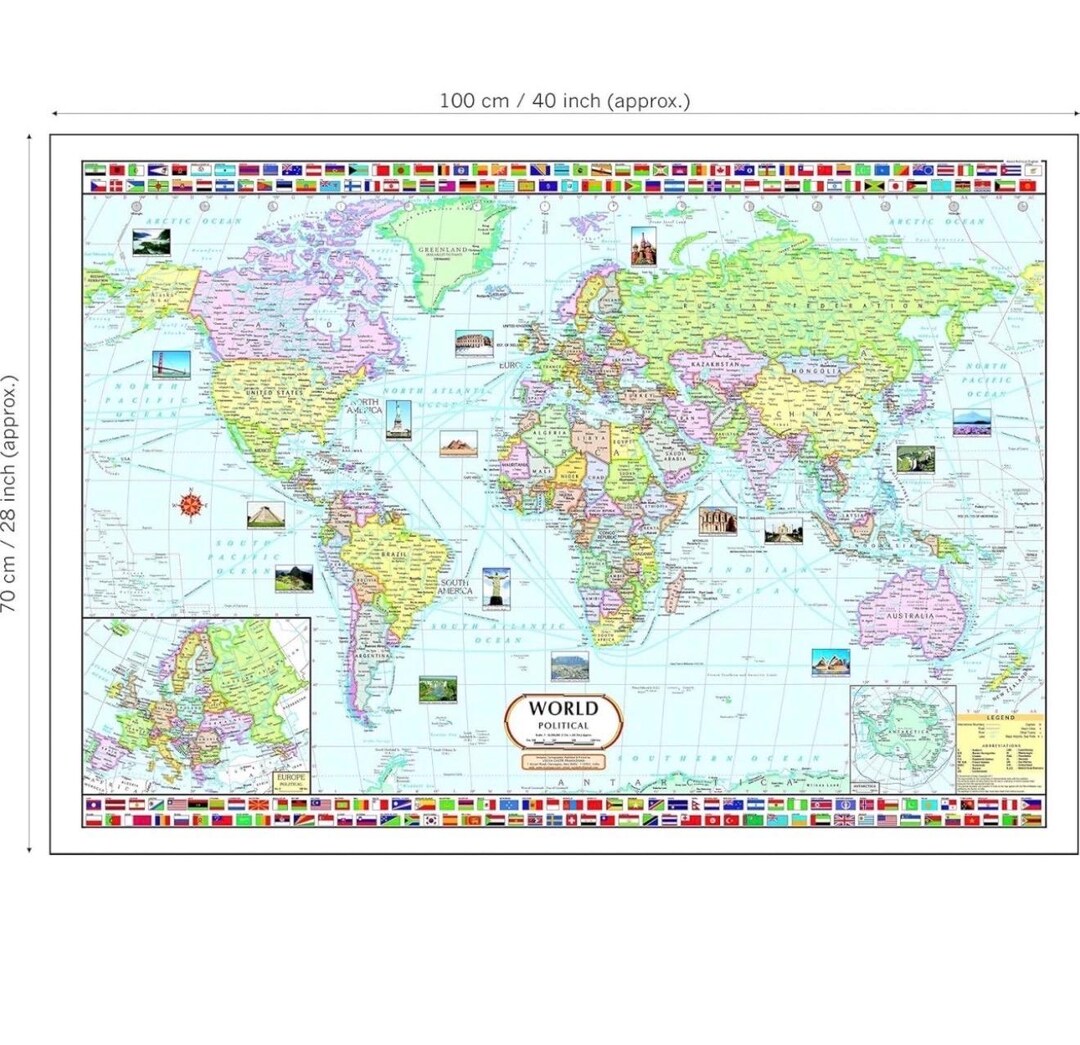 World Map : Political | Laminated Both Sides | 70 X 100 Cm ( Big Map ...