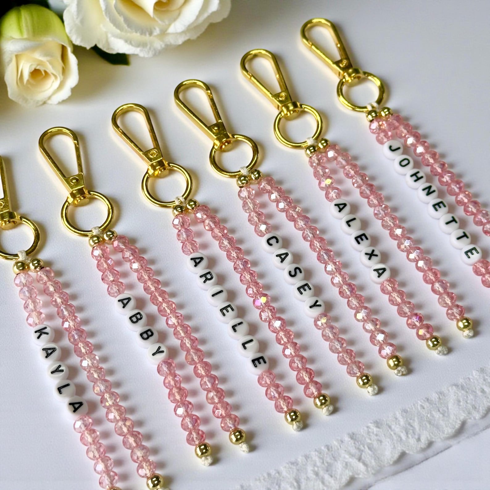 Cute Keychain Initial/name Keychain With Letter Beads/personalized ...