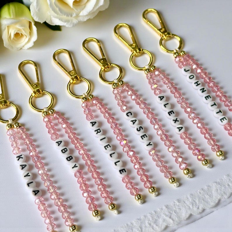 Cute Keychain Initial/name Keychain With Letter Beads/personalized ...
