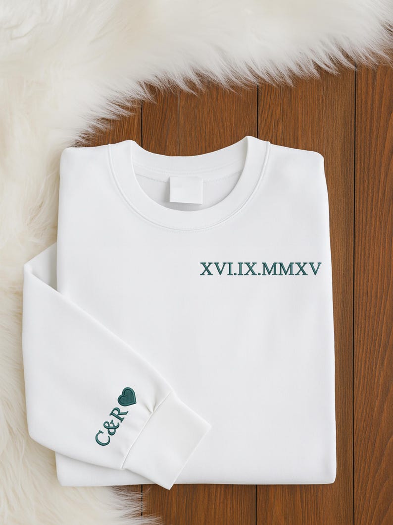 Custom Embroidered Roman Numeral Anniversary Date, Initials Heart ...