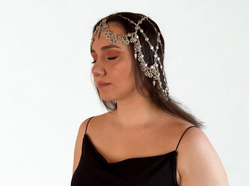 Vintage Silver Boho Bridal Headpiece: Bohemian Festival Hair Chain ...