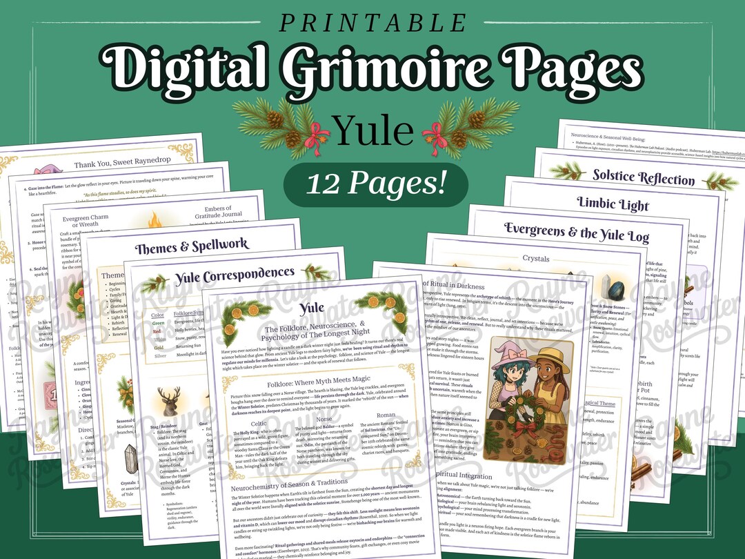 Yule Grimoire Pages | Winter Solstice Printable | Folklore + Psychology ...