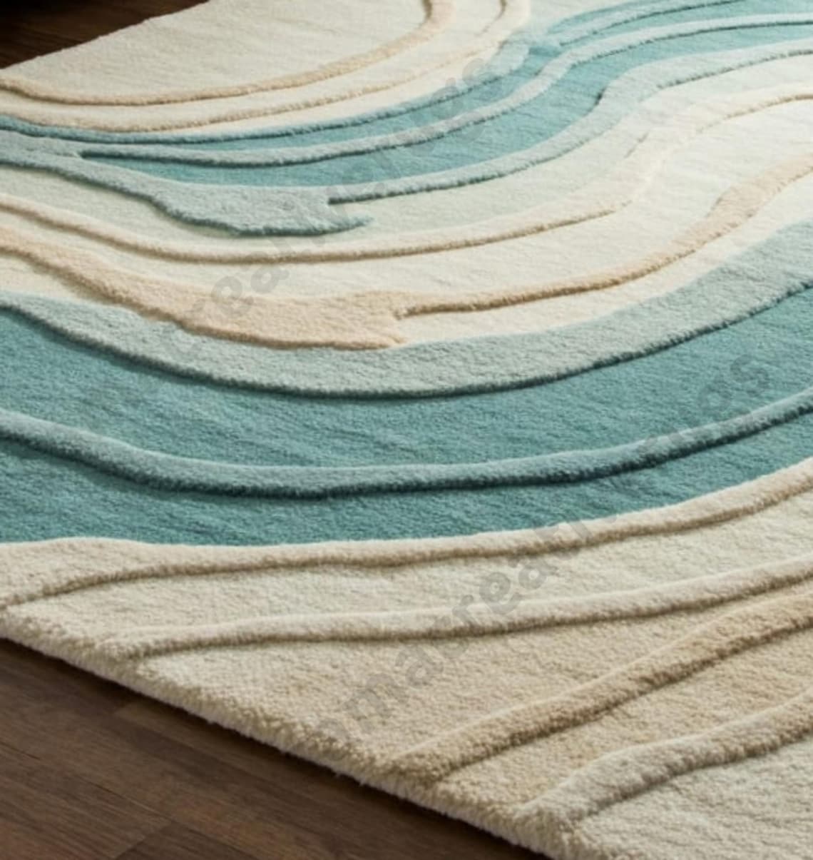Ocean Waves Wool Area Rug | Hand-tufted Coastal Living Room Decor - Etsy