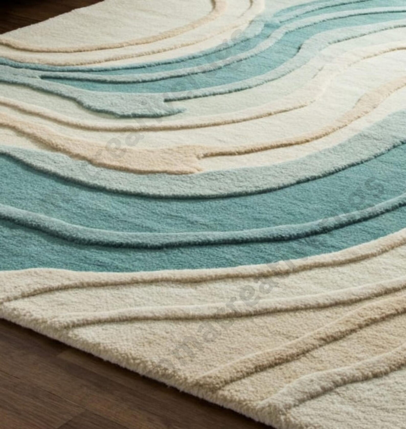 Ocean Waves Wool Area Rug | Hand-tufted Coastal Living Room Decor - Etsy