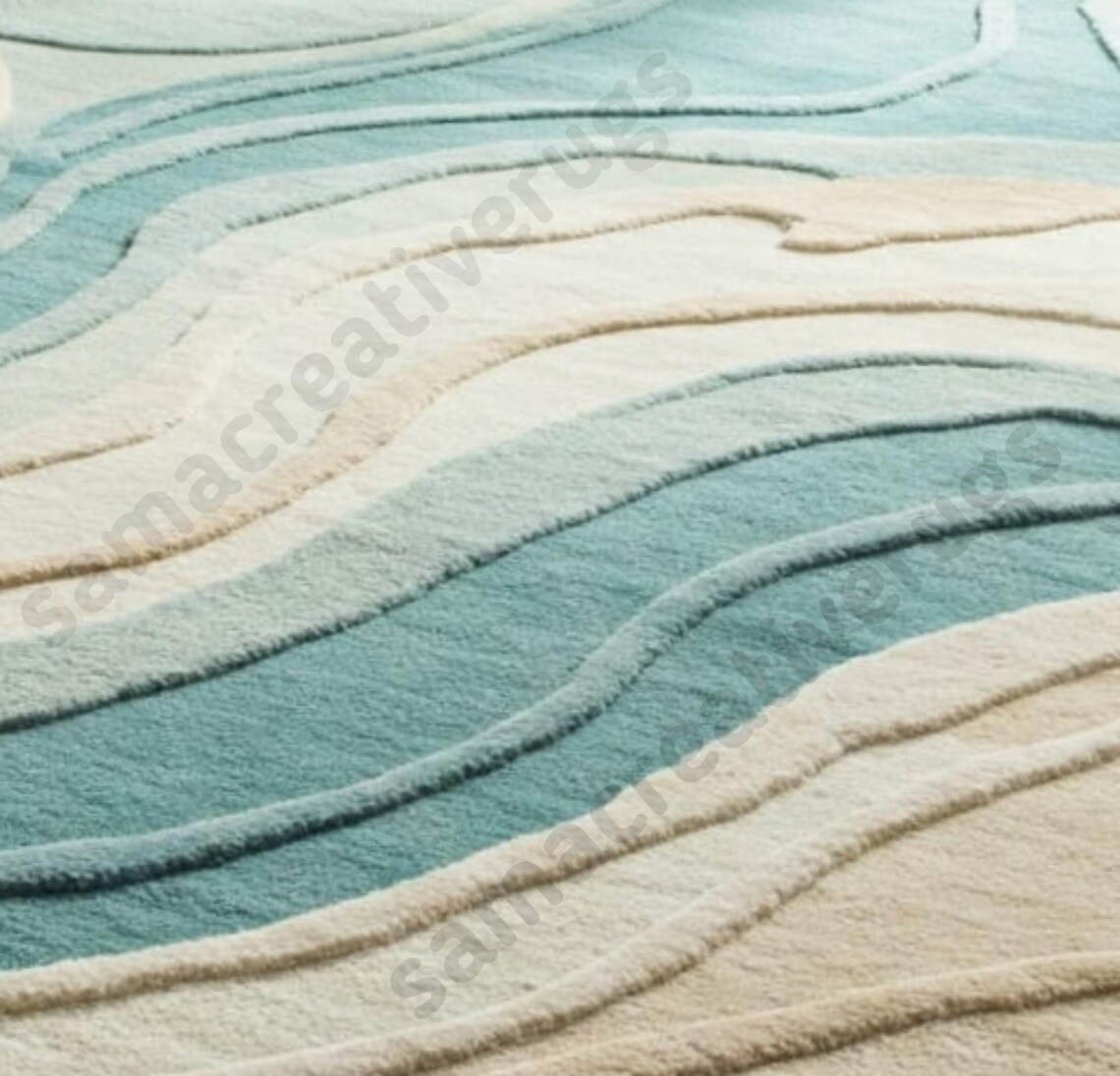Ocean Waves Wool Area Rug | Hand-tufted Coastal Living Room Decor - Etsy