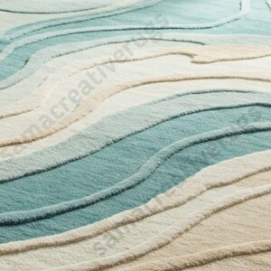 Ocean Waves Wool Area Rug | Hand-tufted Coastal Living Room Decor - Etsy