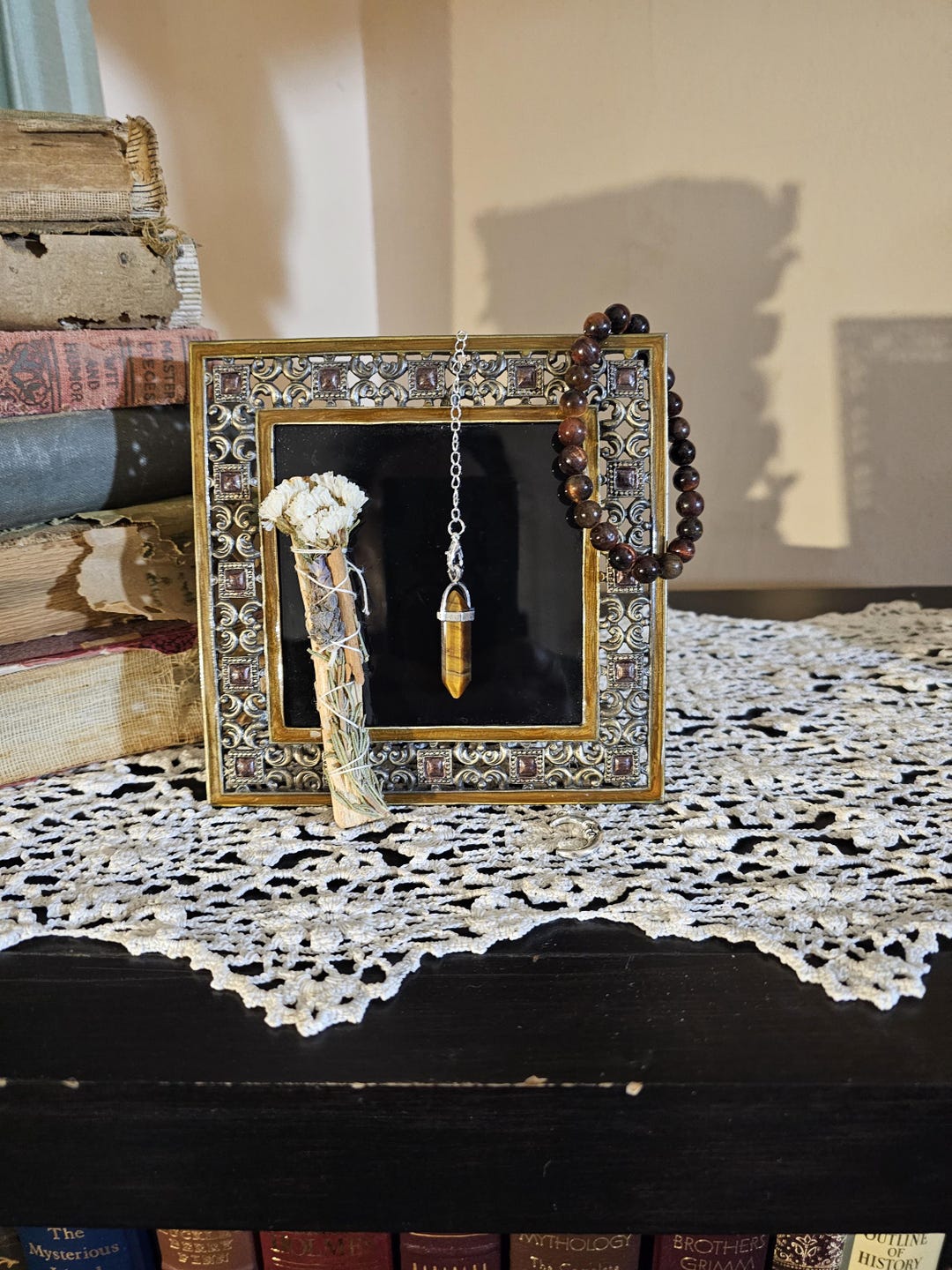 Tiger's Eye Scrying Mirror Set: Gothic Divination Tools, Victorian ...