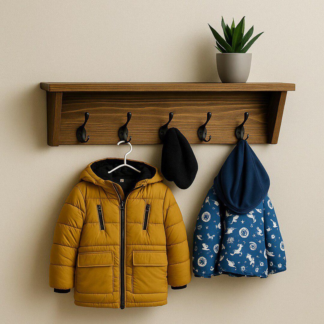 Wall Mounted Coat Rack With Shelf and Hooks – Wooden Hallway Storage ...