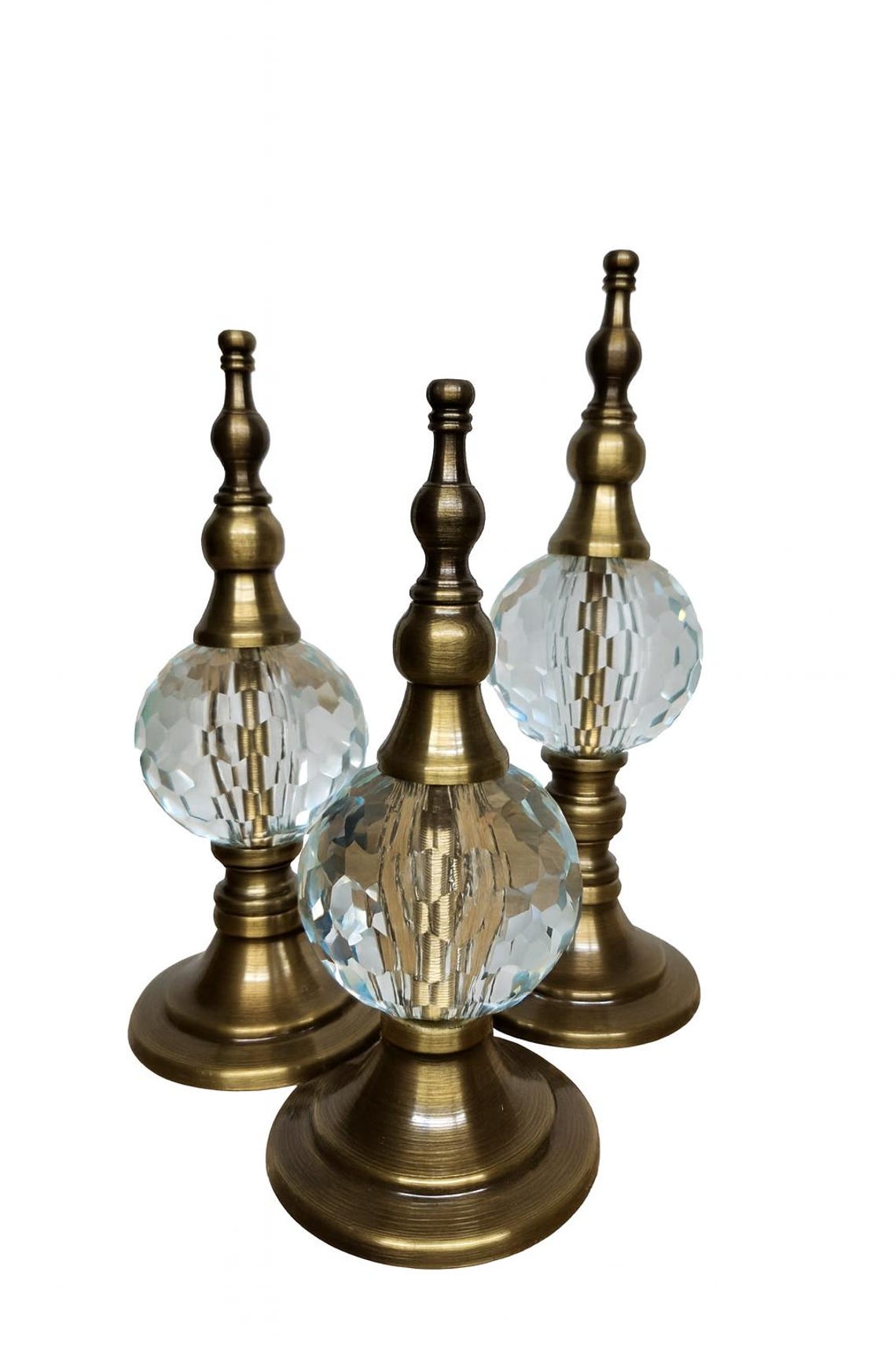 Vintage Brass Finial Ornaments Set of 3 With Crystal Accents | Antique ...