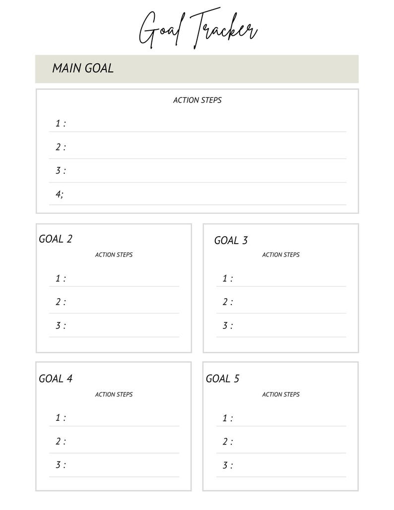 Printable Goal Tracker | Personal Goal Planner | Goal Setting ...