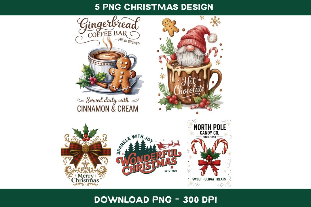 Christmas Coffee Png Bundle, Hot Chocolate Gnome Png, Gingerbread ...