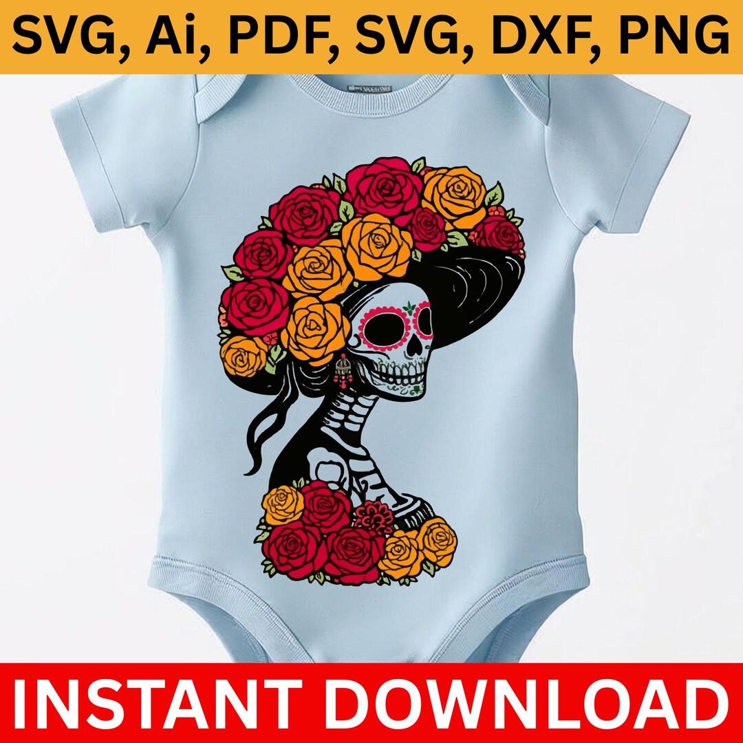 La Catrina SVG, Sugar Skull Woman, Dia De Los Muertos Clipart (digital ...
