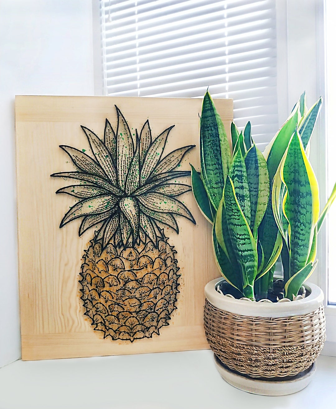 Completed String Art Fruit Pineapple, Cool Wall Hanging, Nails and ...