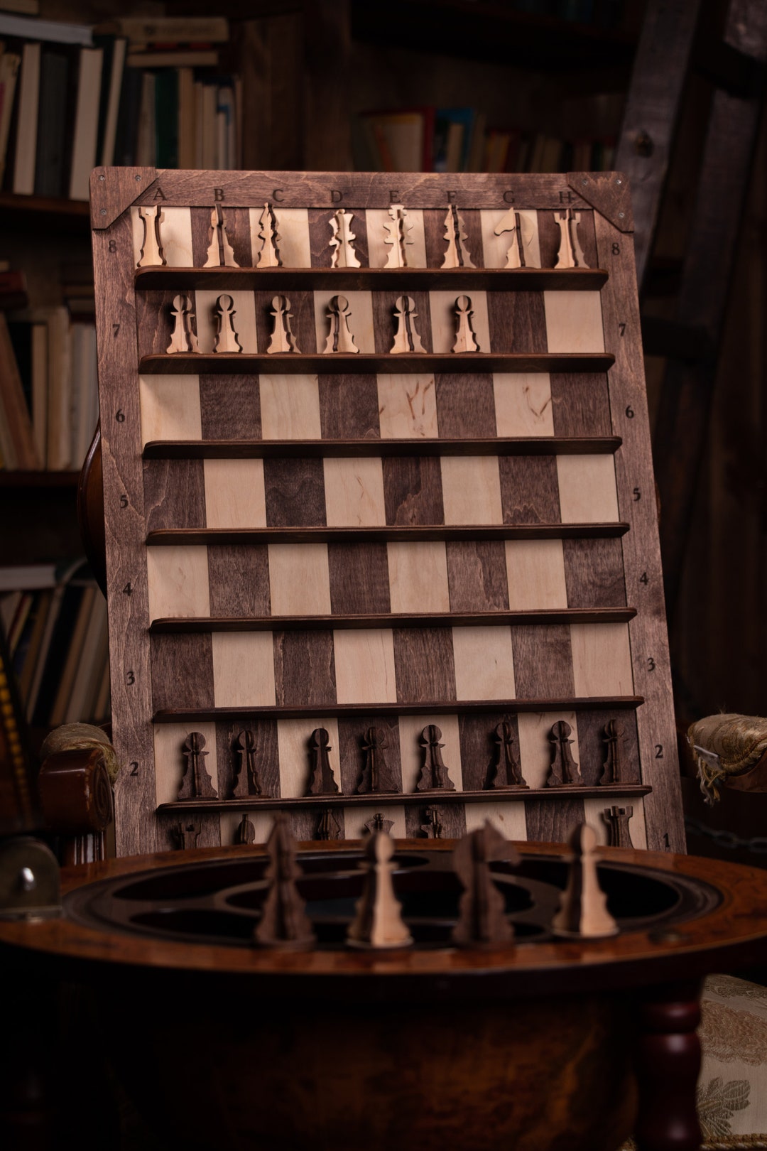 Engraved Wooden Wall Chess Set, Personalized Chess Board, Chessman Gift ...