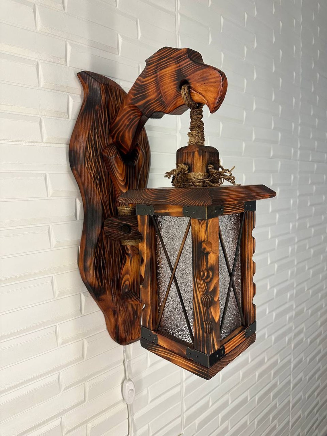 Antique Lantern, Rustic Wall Light, Eagle Wall Lamp, Handmade Wooden ...