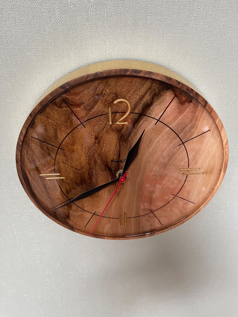 Round Wooden Wall Clock, Walnut Wood Clock on Wall, Housewarming Gift ...