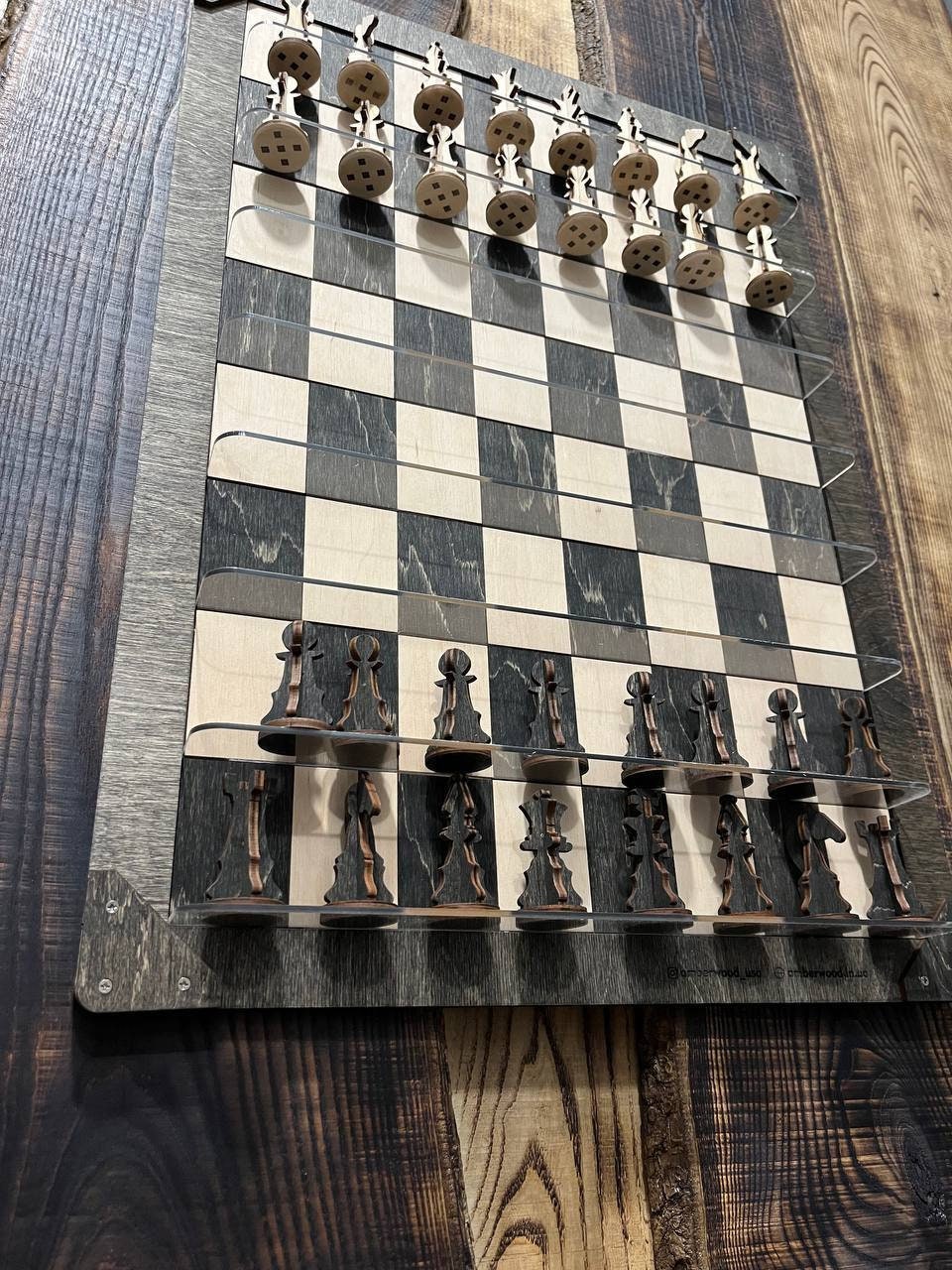 Engraved Wooden Chess Set, Vertical Chess Board, Personalized Chess ...