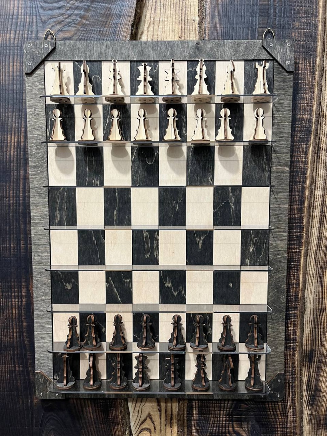 Vertical Wooden Chess Set Engraved Gift for Men, Personalized Chess ...