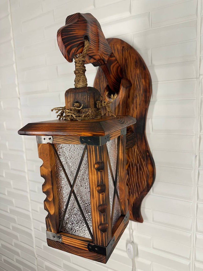 Antique Lantern, Rustic Wall Light, Eagle Wall Lamp, Handmade Wooden ...