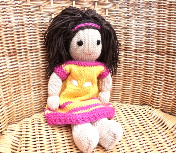 Lovely Soft 12 Hand Knitted Doll Handmade Brown Hair Doll Heirloom Gift Merino Wool Traditional Rag Doll Style With Knitted Dress Etsy Australia