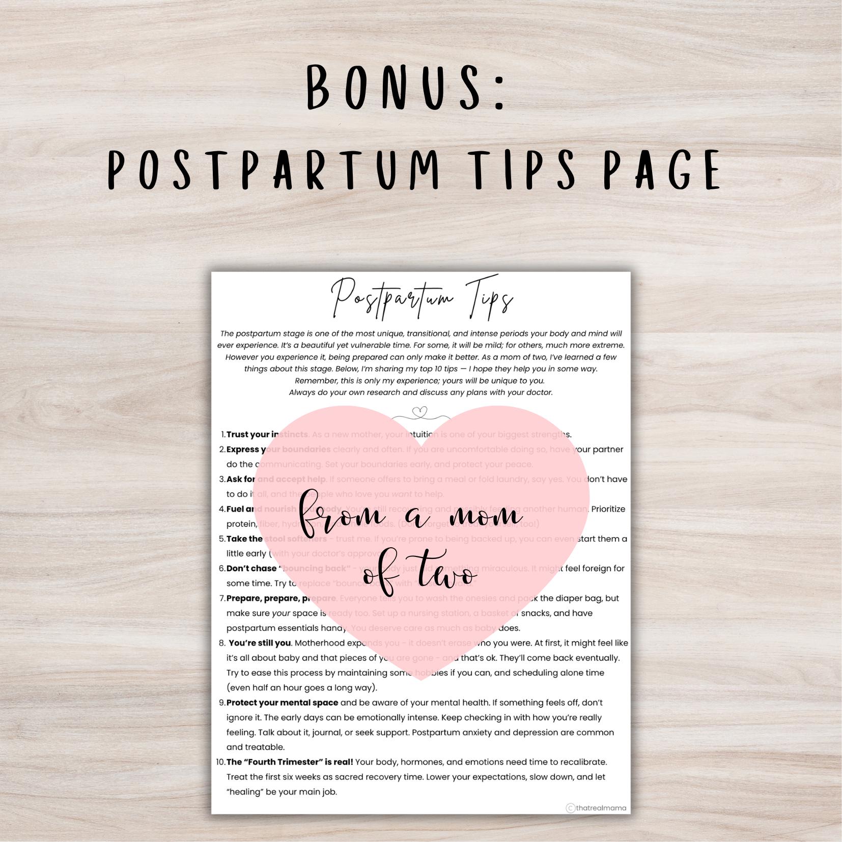 Printable Postpartum Checklist (instant PDF Download) | New Mom Planner ...