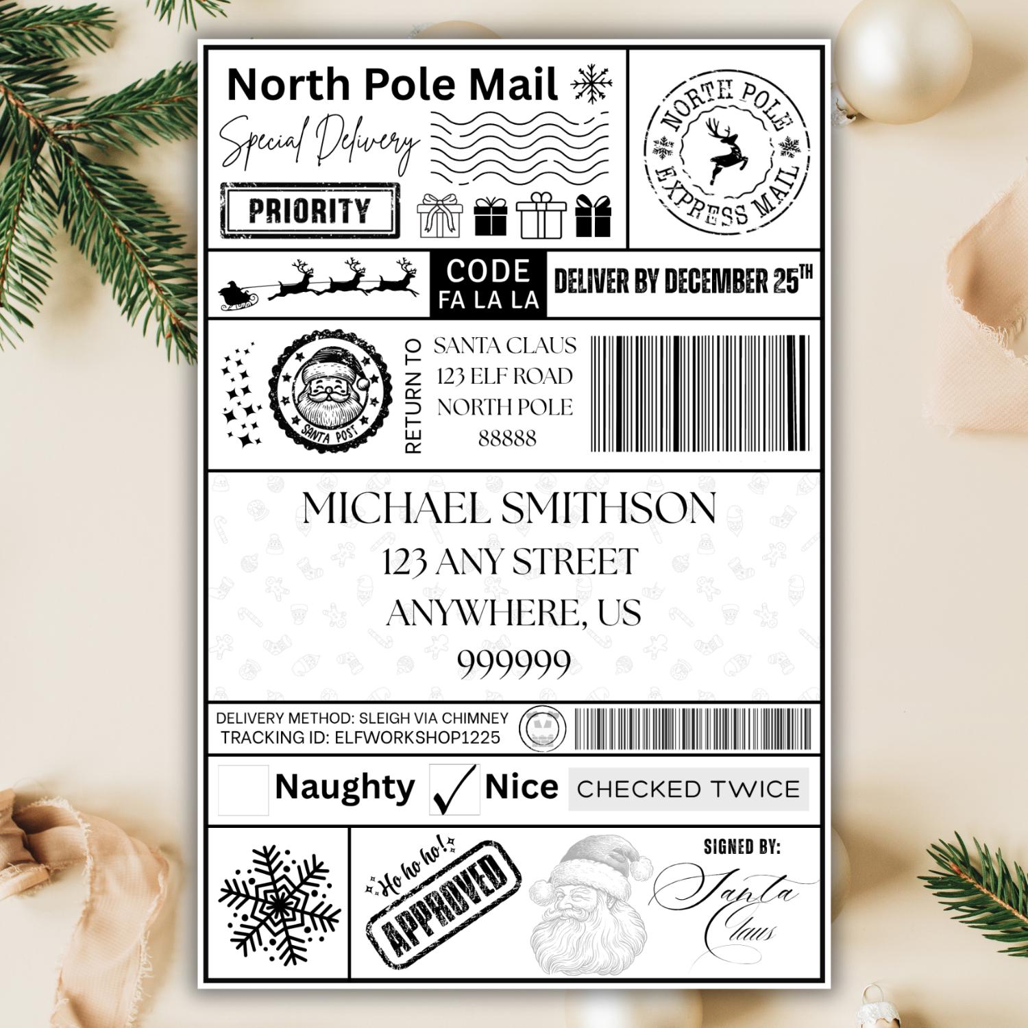 Santa Mail Sticker Labels | North Pole Christmas, Editable Canva ...