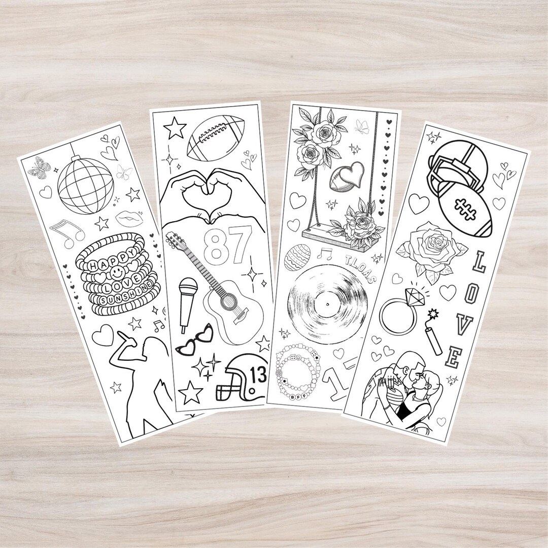 Taylor Theme Printable Bookmarks: Kids Coloring Party Activity (PDF) - Etsy