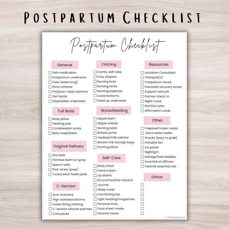Printable Postpartum Checklist (instant PDF Download) | New Mom Planner ...