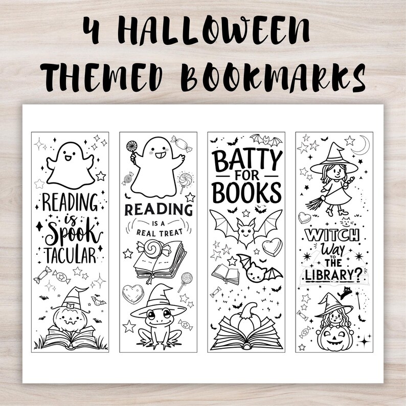 Printable Coloring Halloween Bookmarks: Kids DIY Activity (PDF) - Etsy