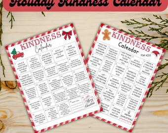 25 Days of Kindness Calendar, Printable Christmas Advent Calendar ...