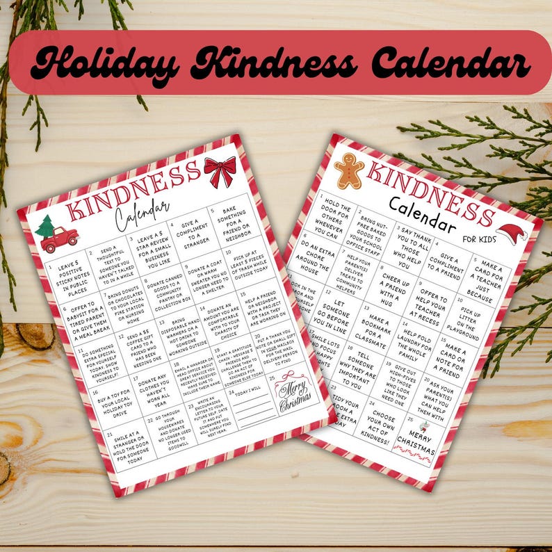 Printable Christmas Advent Calendar, 25 Days of Kindness Calendar, Acts ...